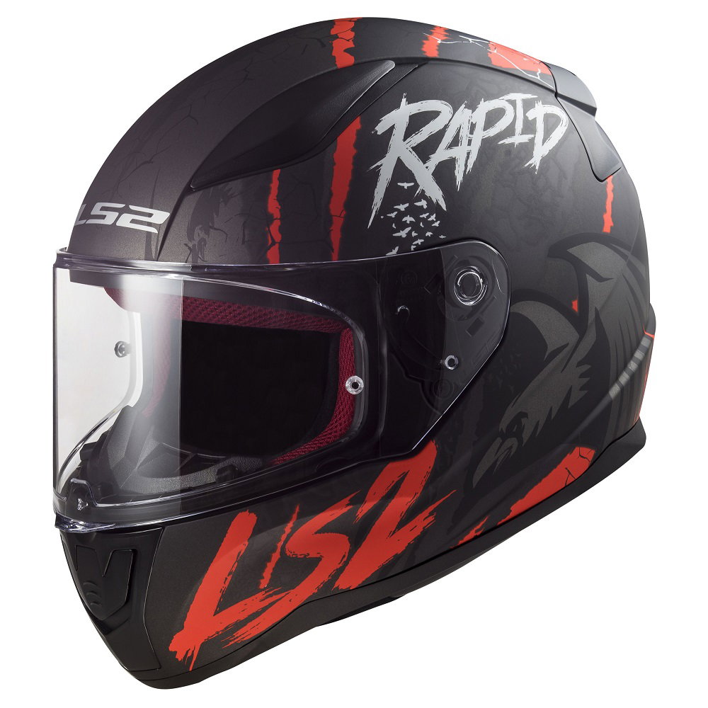 LS2 FF353 Rapid Helmet Raven Matt Black White Red | J&S Accessories
